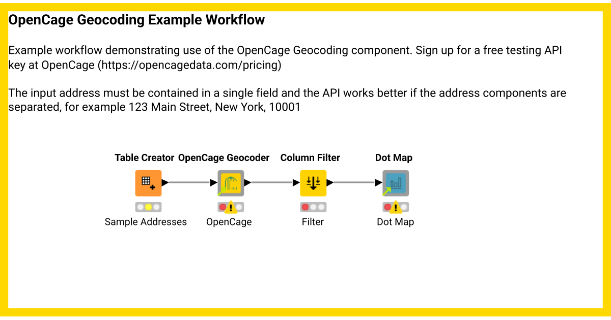 OpenCage Geocoding Example Workflow – KNIME Community Hub