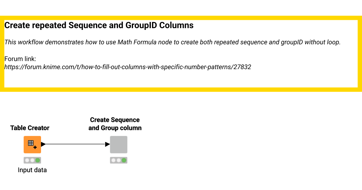 Create repeated Sequence and GroupID Columns – KNIME Community Hub